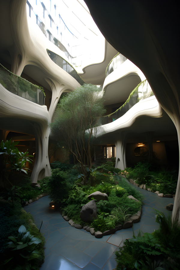 Internal shot of organic architecture with plants - Impossible Images ...