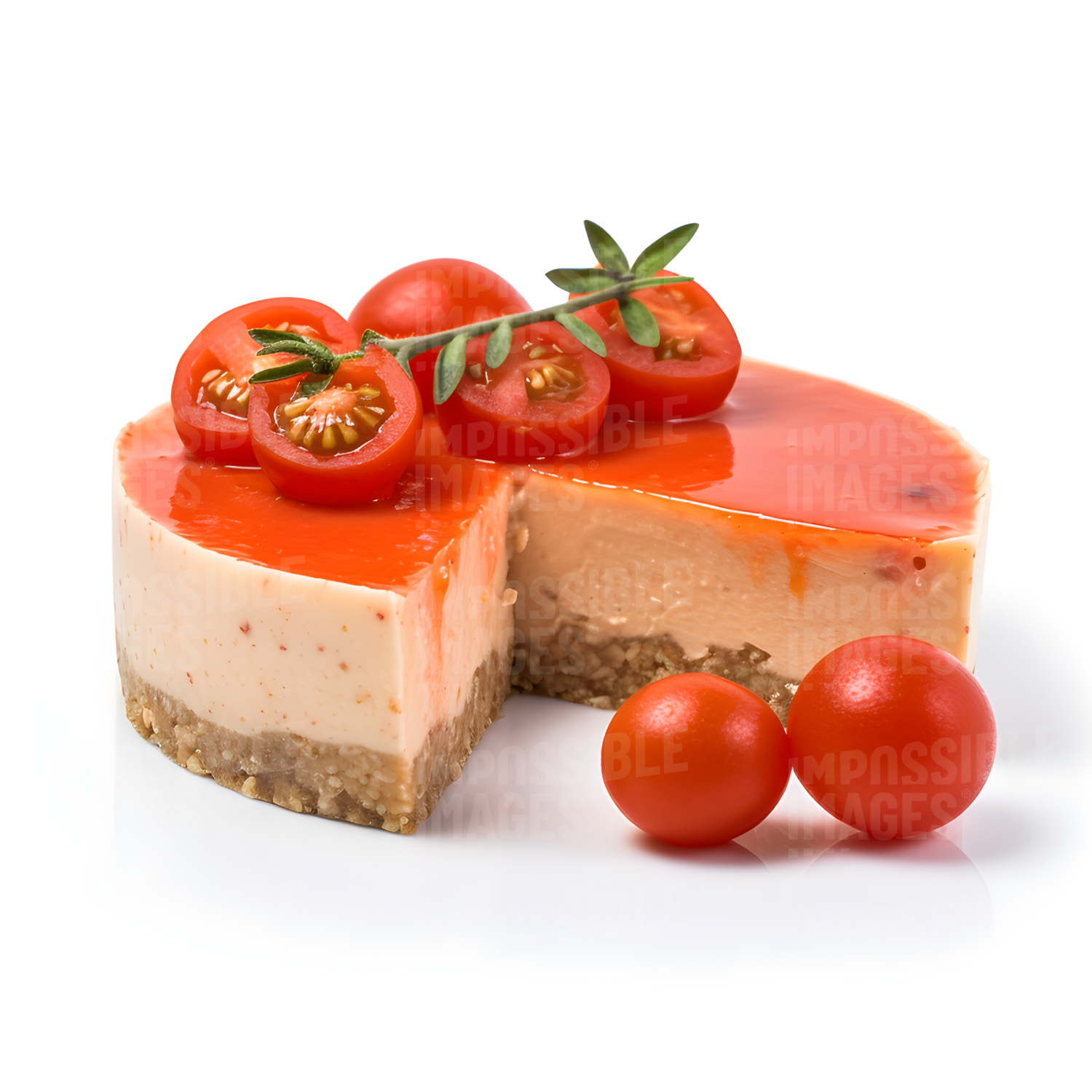 A tomato cheesecake with cherry tomato garnish - Impossible Images ...