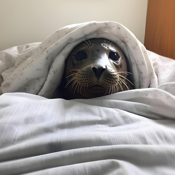 A seal in bed - Impossible Images - Unique stock images for commercial use.