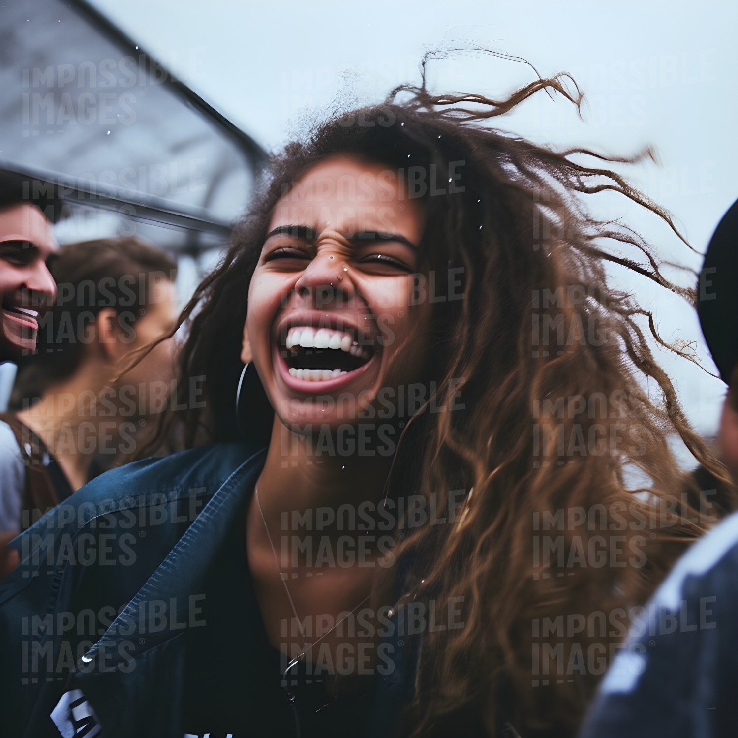 A really happy woman in a crowd of people - Impossible Images - Unique ...