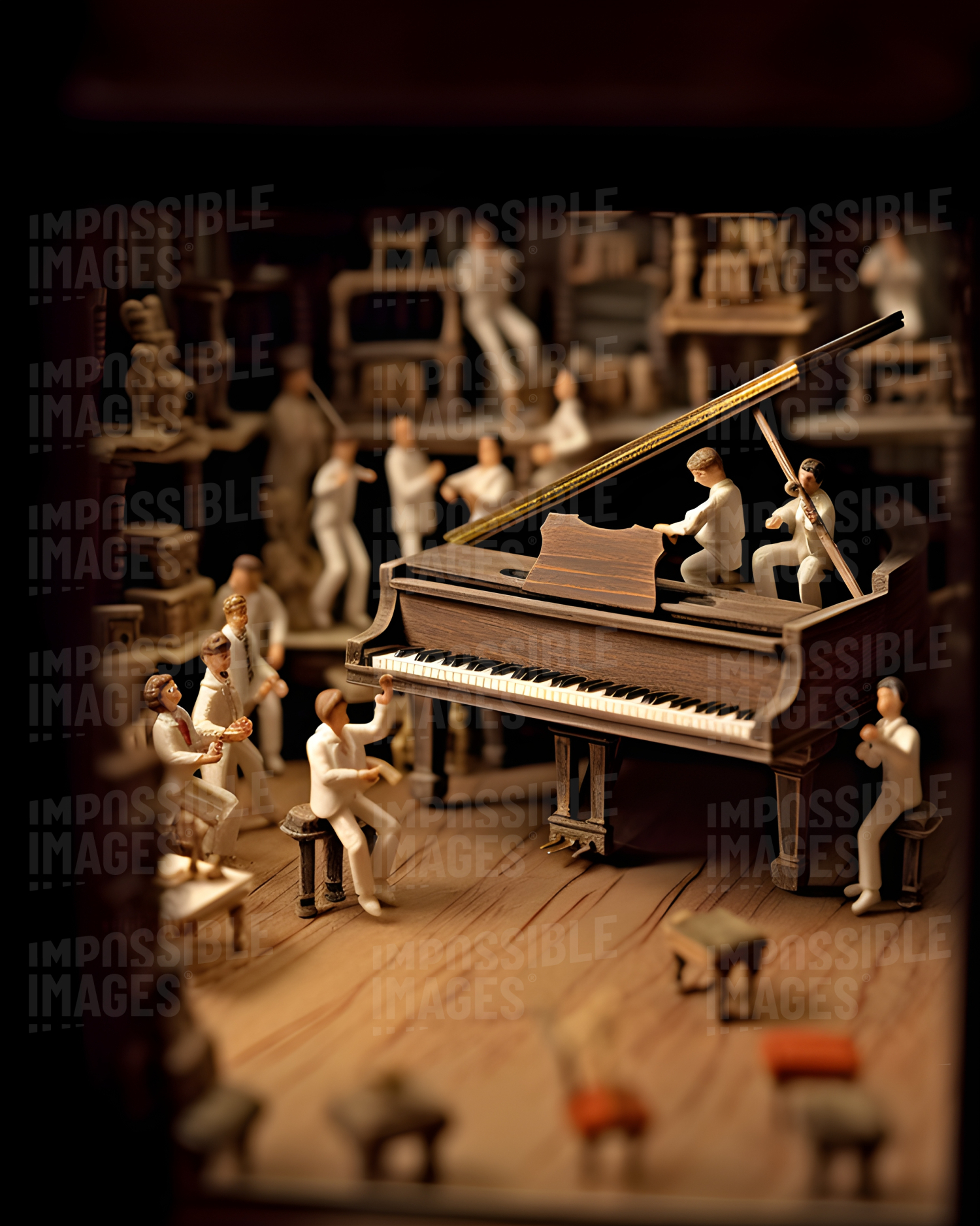 Miniature people playing on a piano - Impossible Images - Unique stock ...