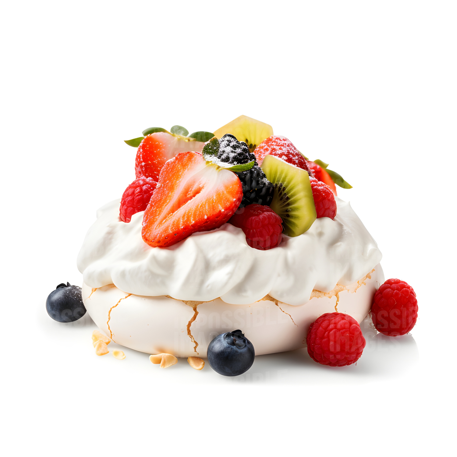 Fruit pavlova on white background - Impossible Images - Unique stock ...