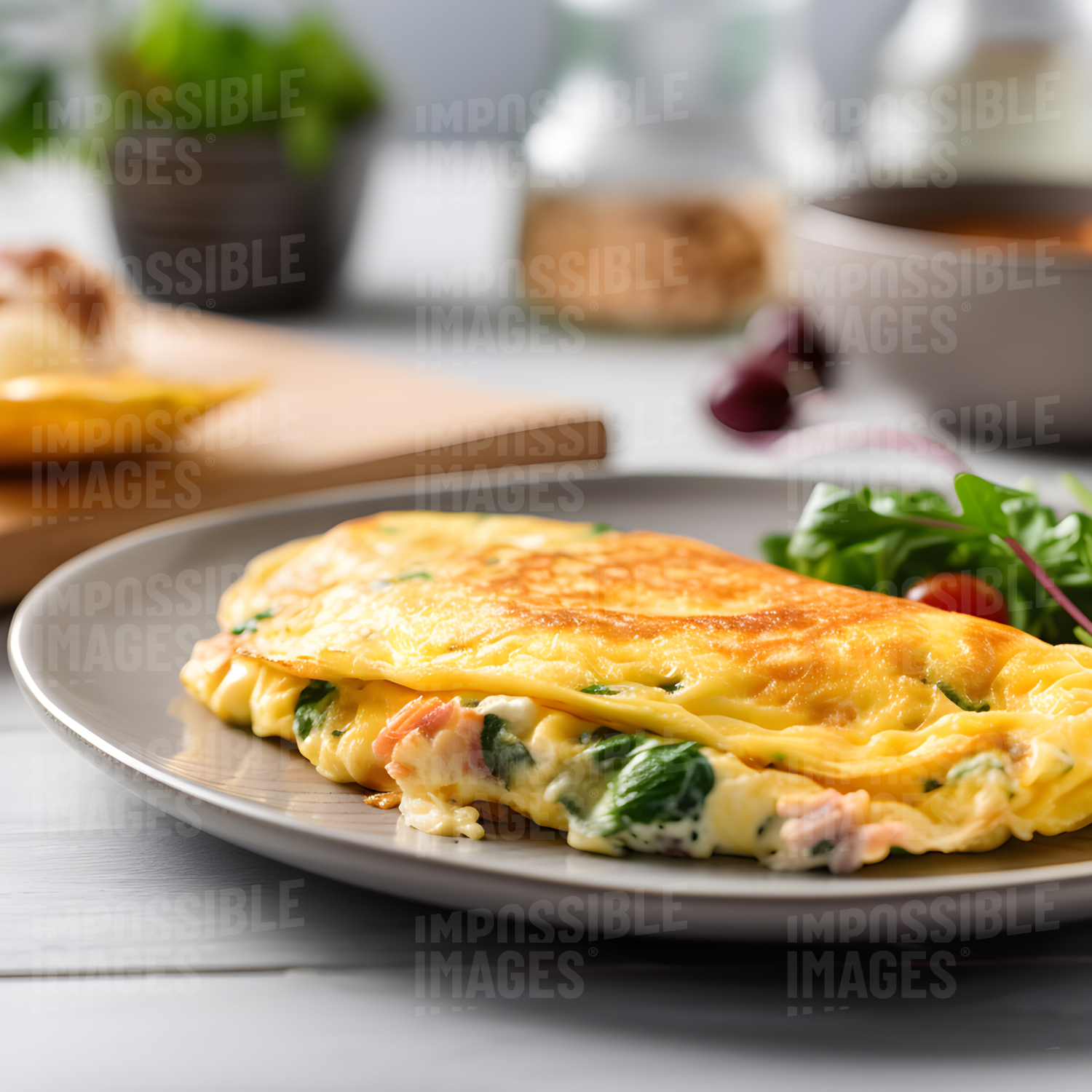 Omelette with savoury salmon filling - Impossible Images - Unique stock ...