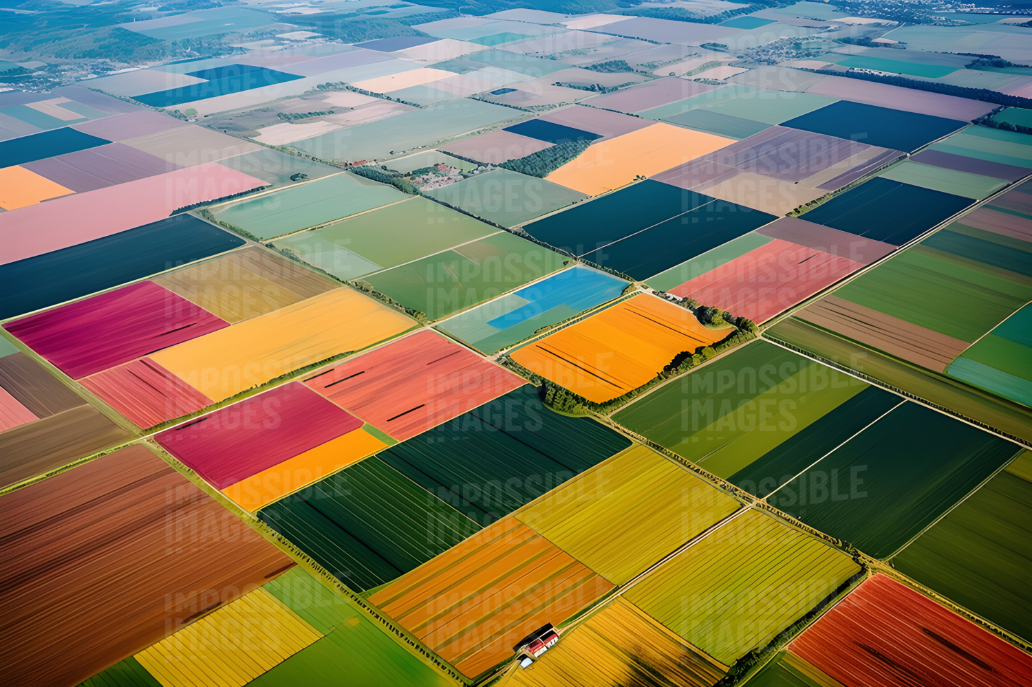 Brightly coloured farm fields aerial photograph - Impossible Images ...