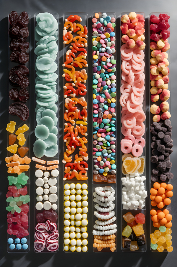 Background image of a range of sweets lined in rows - Impossible Images ...
