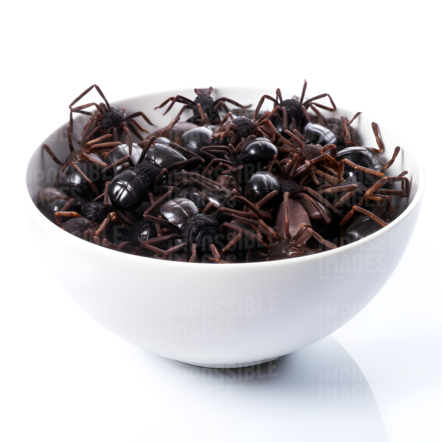 A white bowl full of black spiders - Impossible Images - Unique stock ...