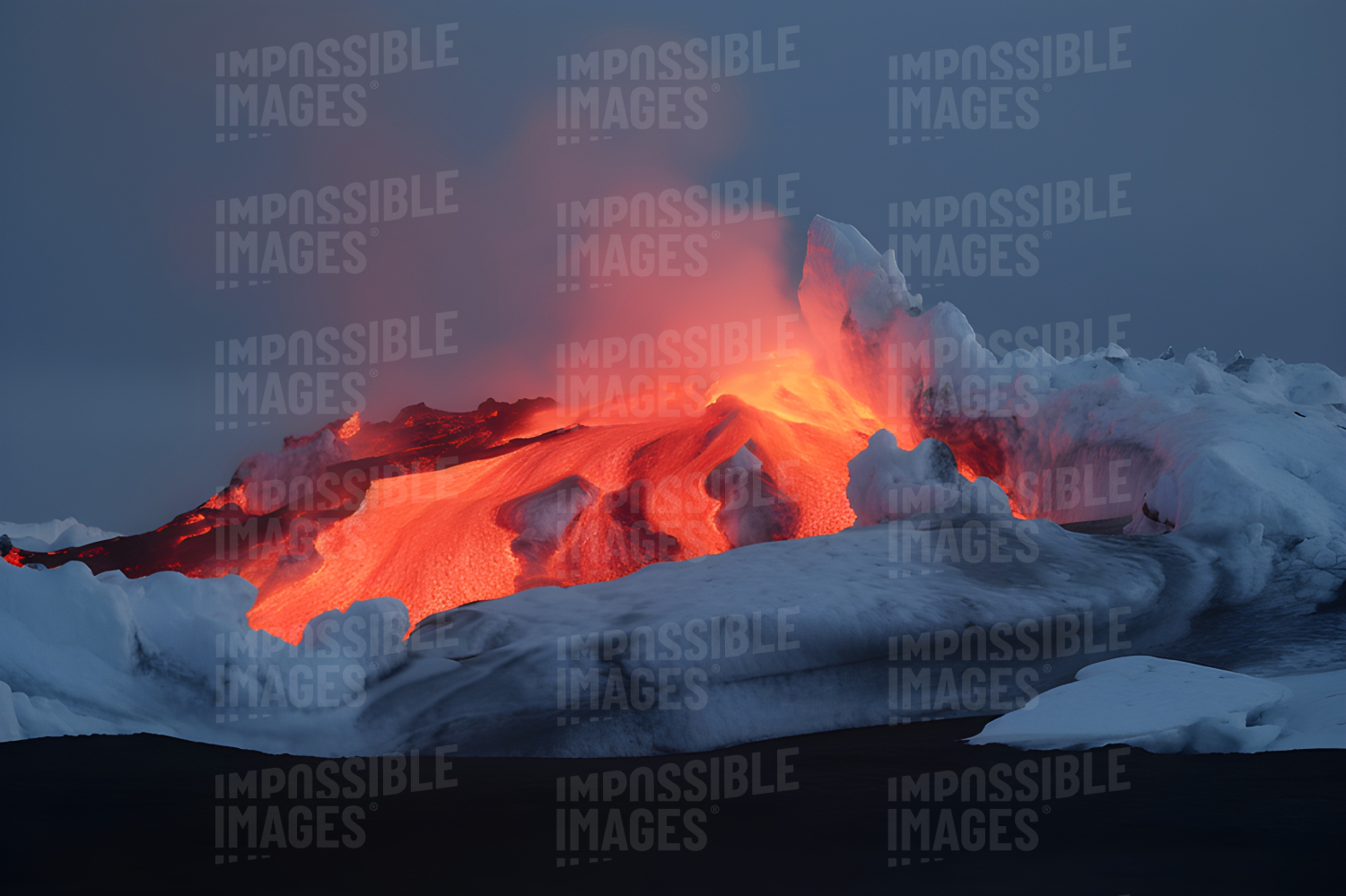 Volcanic eruption on an iceberg - Impossible Images - Unique stock ...