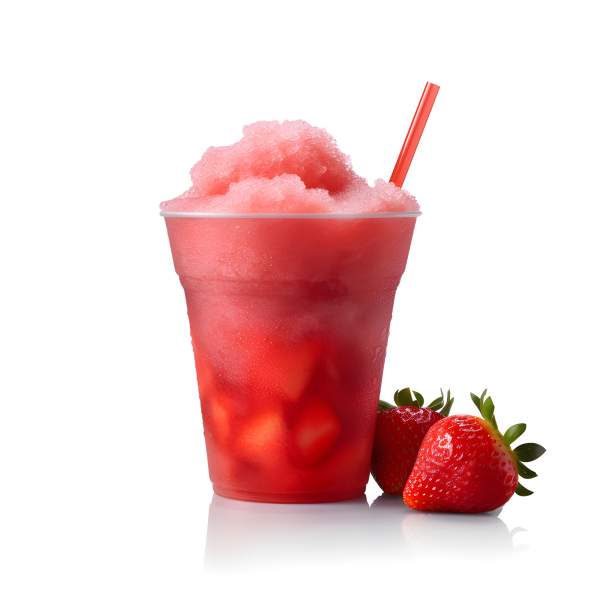 Strawberry slushy with straw and strawberries shot on white background ...