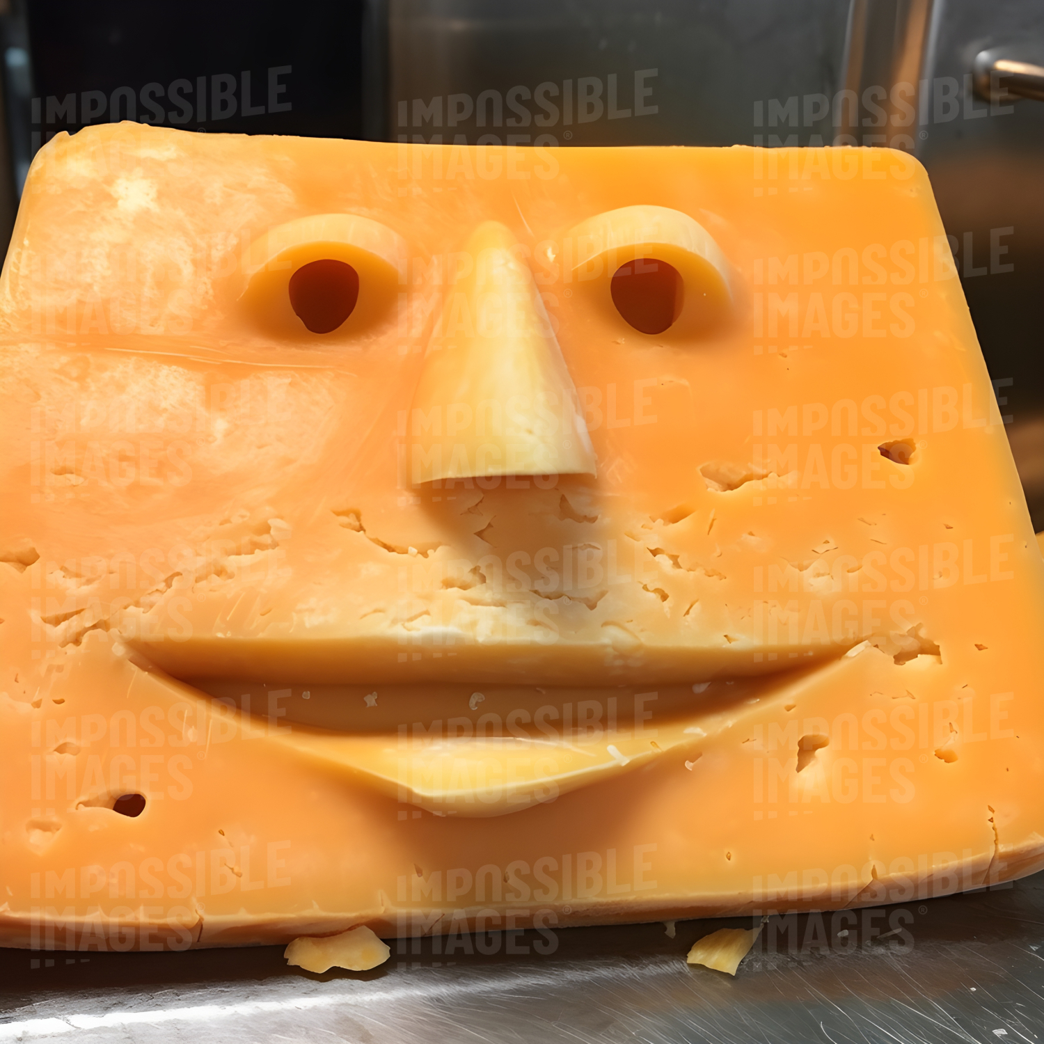 Red Leicester Cheese face - Impossible Images - Unique stock images for commercial use.