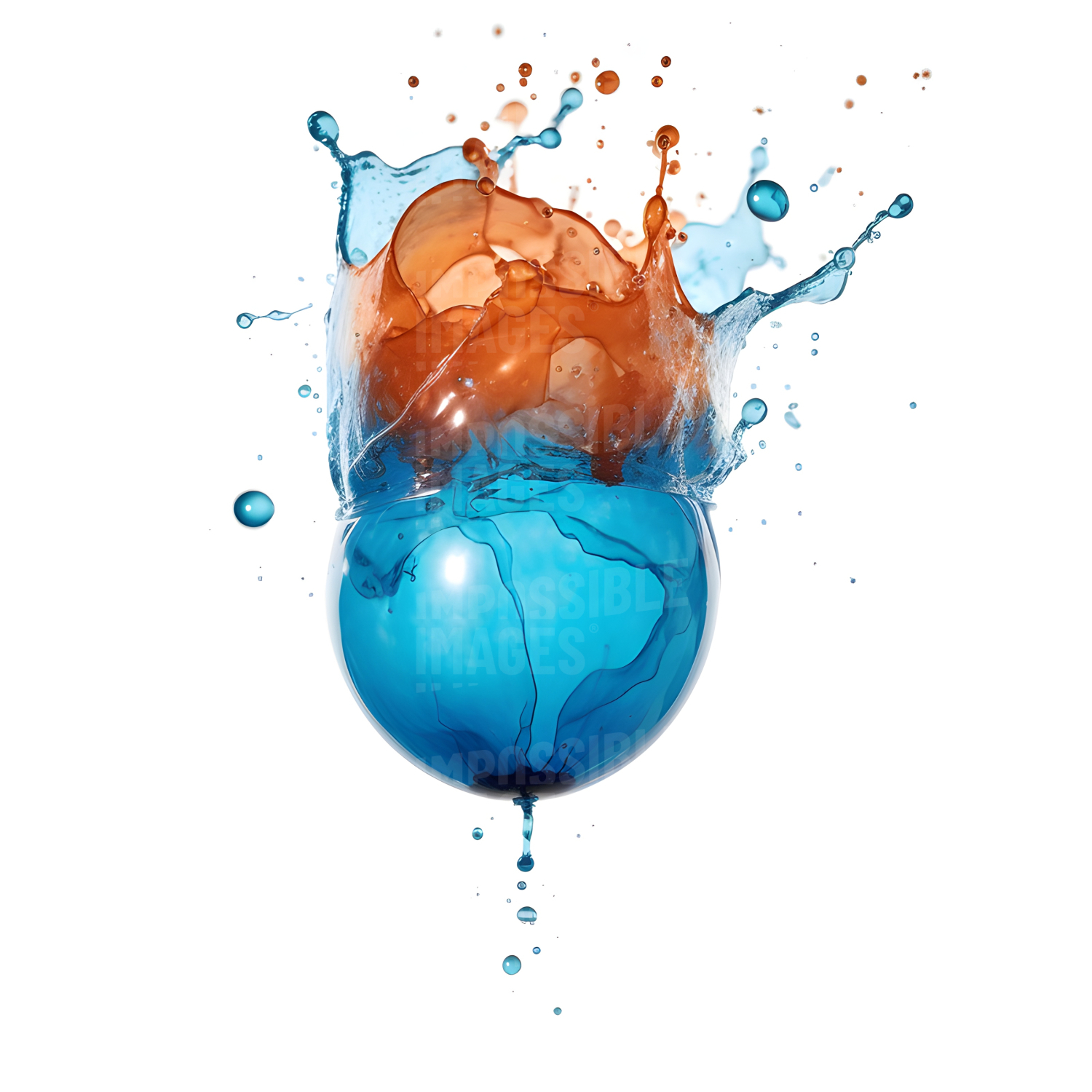 Blue balloon exploding with orange and blue water - Impossible Images ...