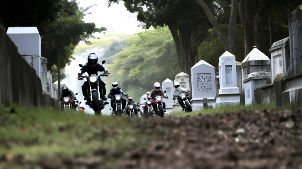 Motorcycle race through a graveyard - Impossible Images - Unique stock ...