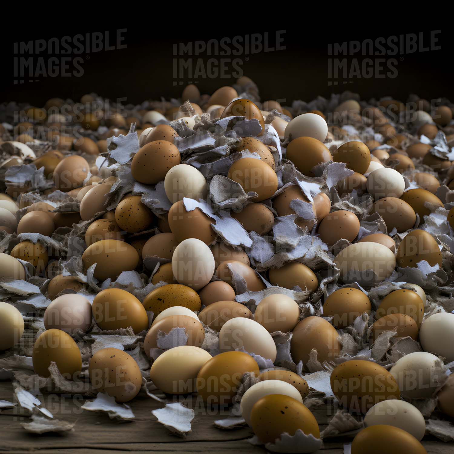 Large pile of eggs and torn egg boxes - Impossible Images - Unique ...