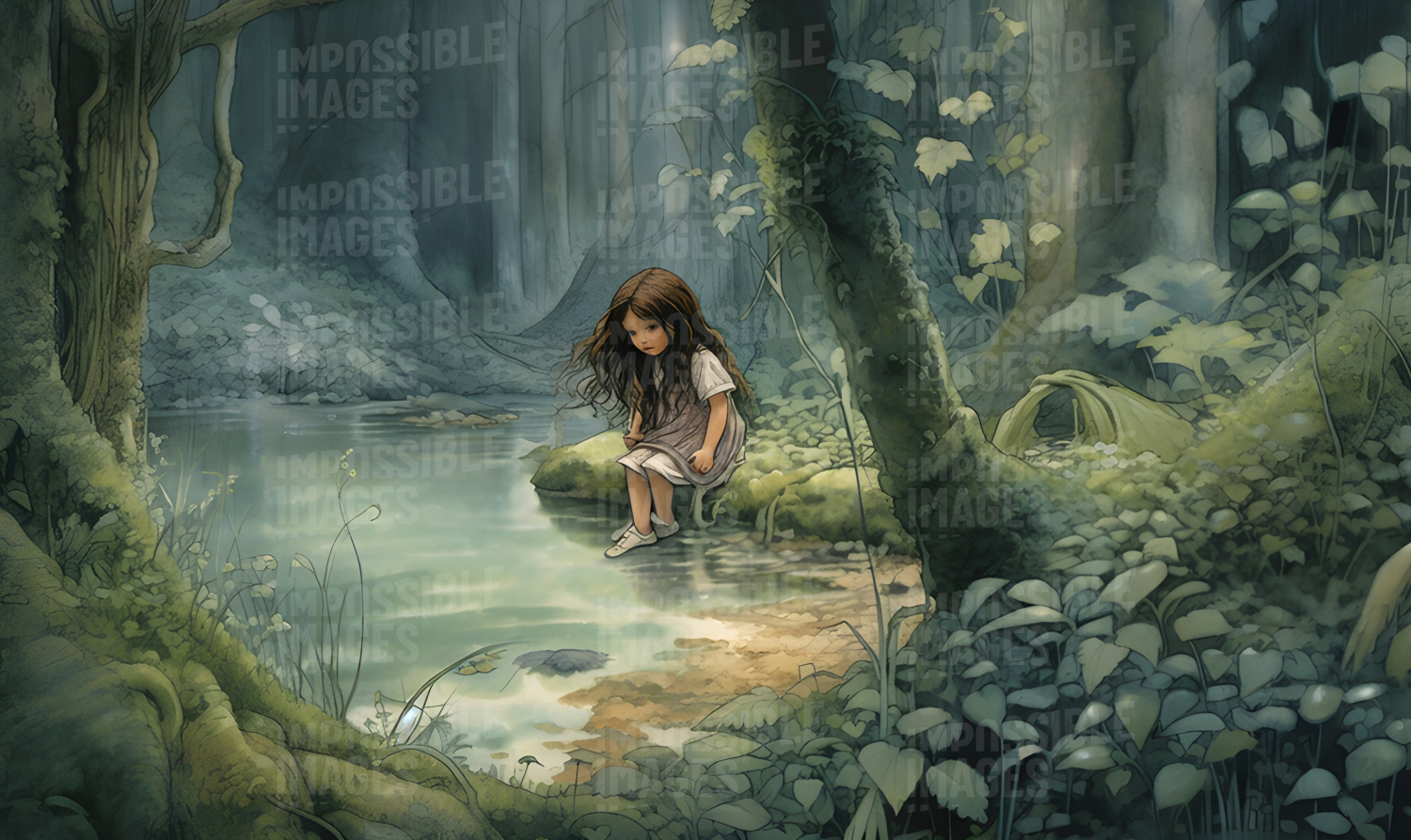 A storybook drawing of a girl in the forest - Impossible Images ...