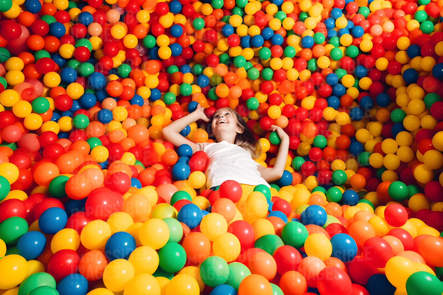 Girl in a huge plastic ball pit - Impossible Images - Unique stock ...
