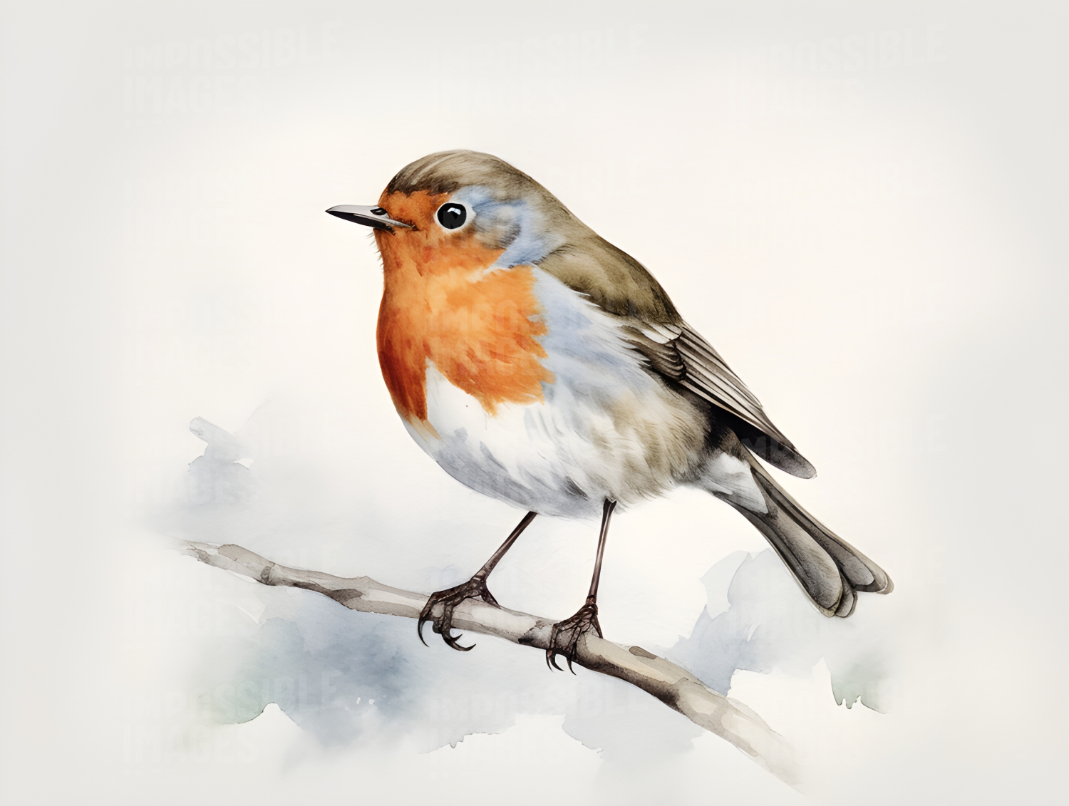 Watercolor paint of a robin on a branch - Impossible Images - Unique ...